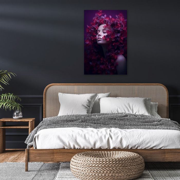 Vrouwelijk portret met paarse vlinders - Sfeer aan de Muur